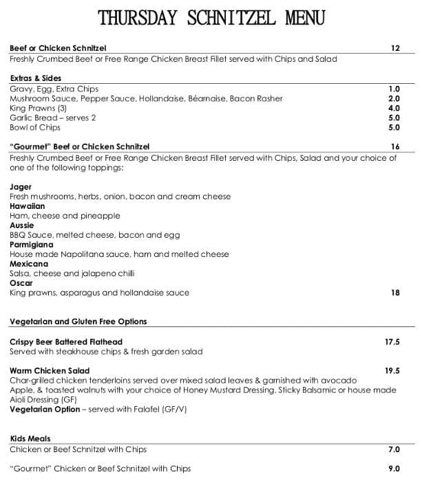 Menu at Semaphore Surf Life Saving Club, West Lakes Shore