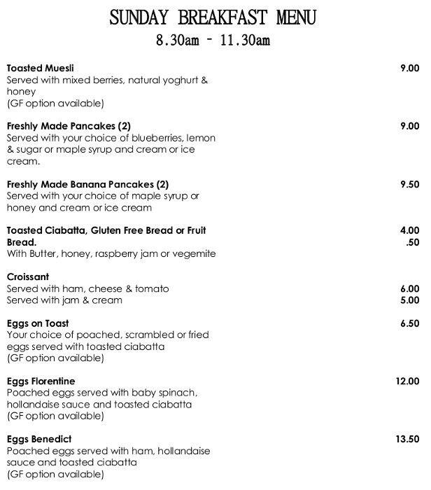 Menu at Semaphore Surf Life Saving Club, West Lakes Shore