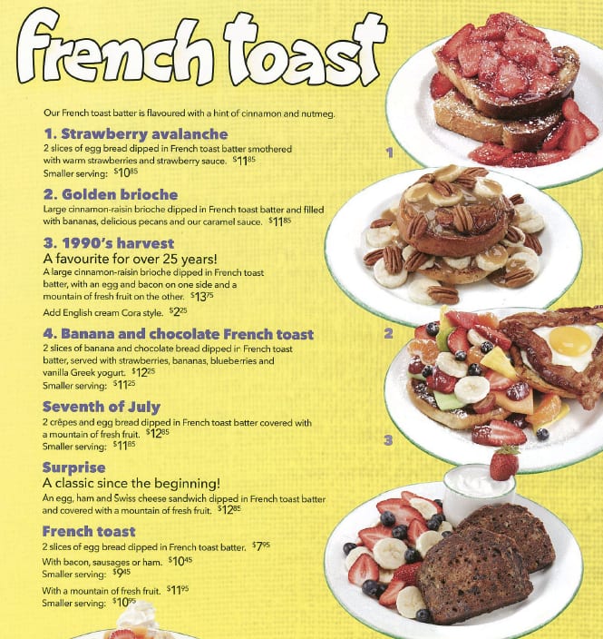 Menu at Cora Breakfast and Lunch restaurant, Vancouver