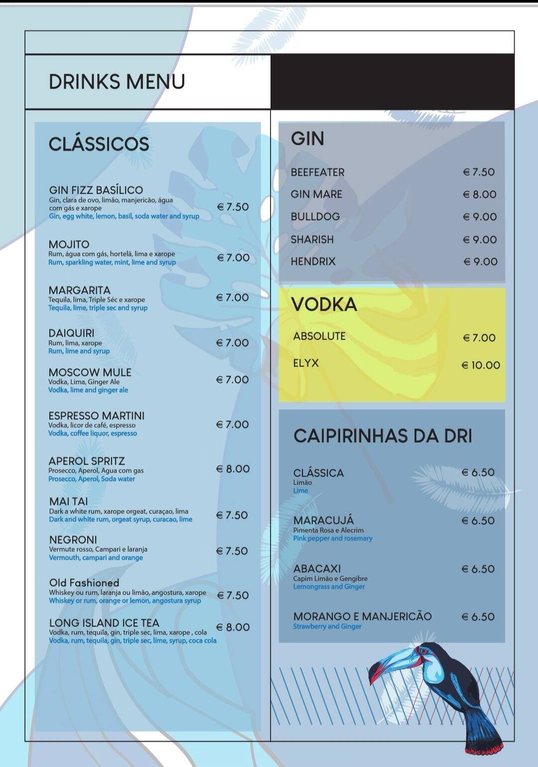 Menu at Boteco da DRI restaurant, Lisbon, Cais Gás 19