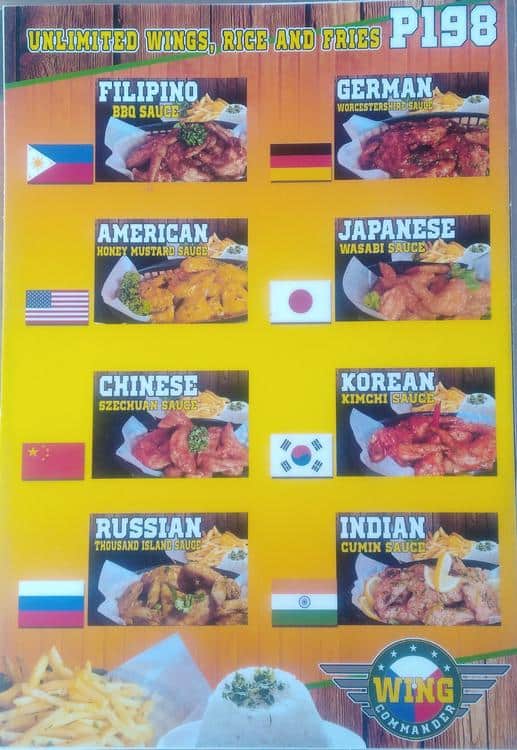 Menu at Wing Commander restaurant, Antipolo