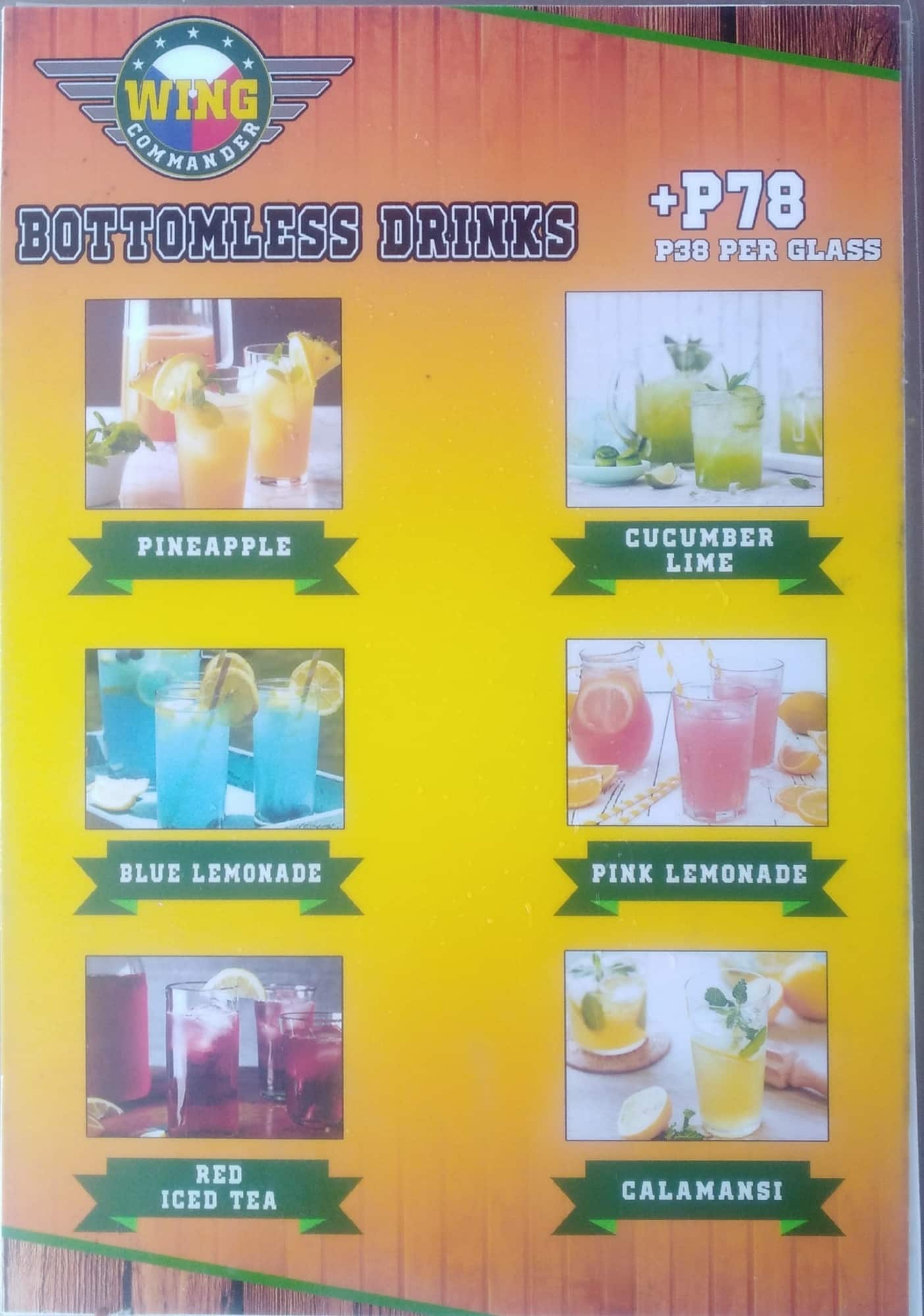 Menu at Wing Commander restaurant, Antipolo