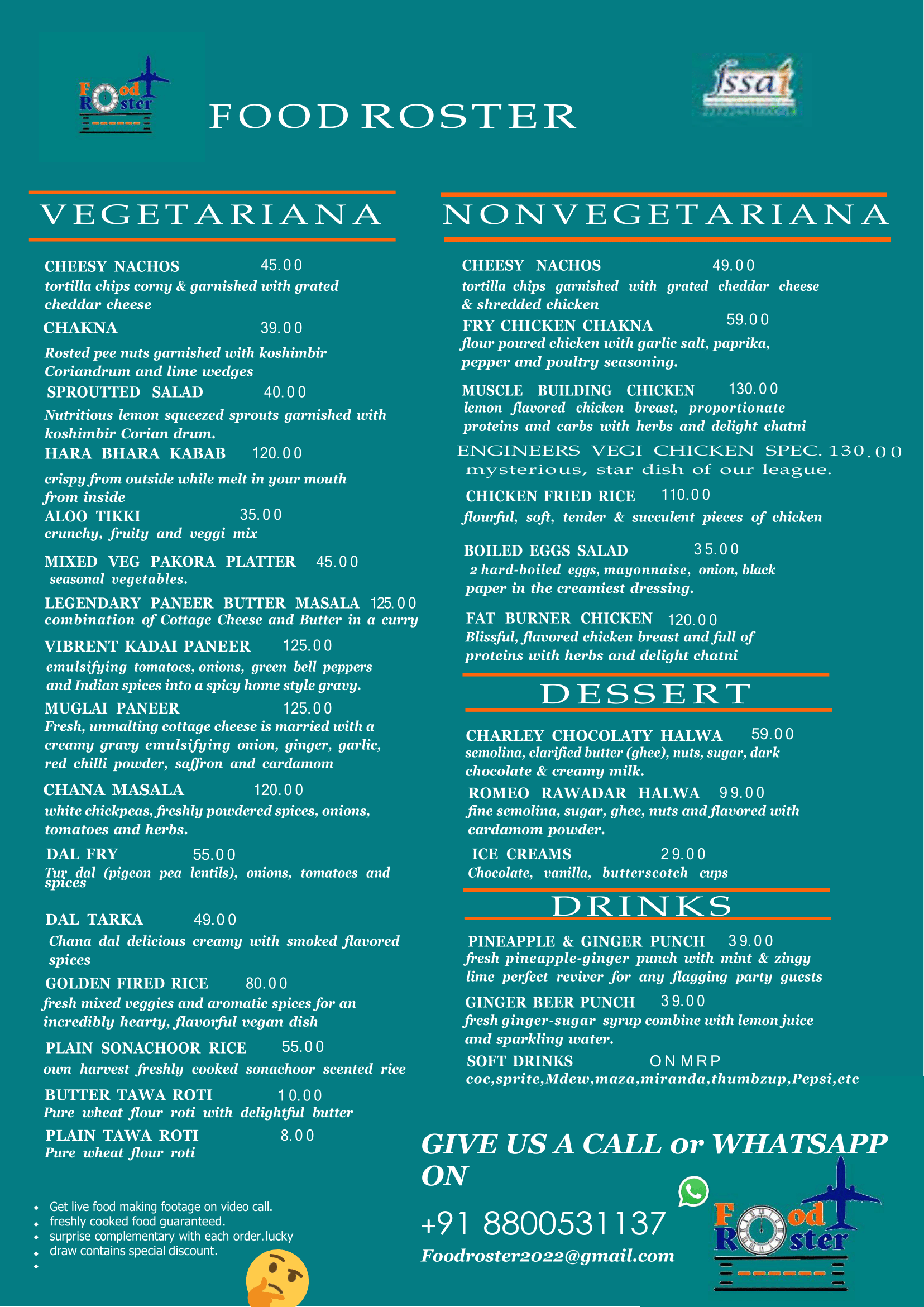 Menu of Food Roster, Omega 1, Greater Noida