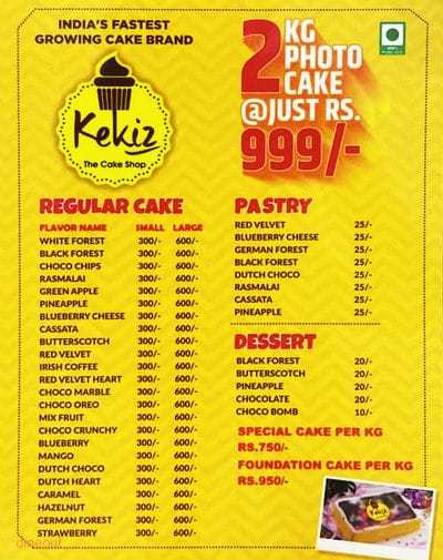 Menu of Kekiz The Cake Shop, Kandivali East, Mumbai