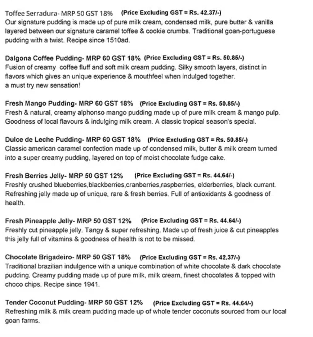 Menu of Toffee Doodle, Margao, Goa