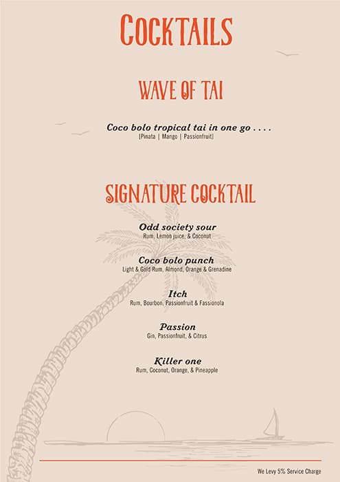 Menu of Cocobolo, New BEL Road, Bangalore