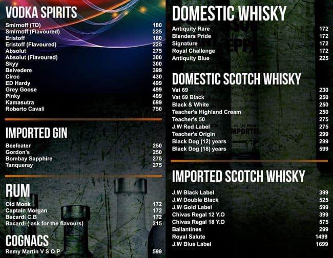 Menu at Cult Lounge, Navi Mumbai, Palm Beach Road