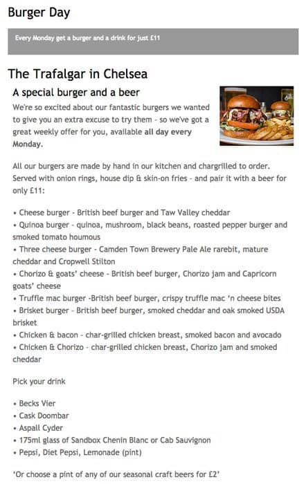 Menu at The Trafalgar pub & bar, London, 200 King's Rd
