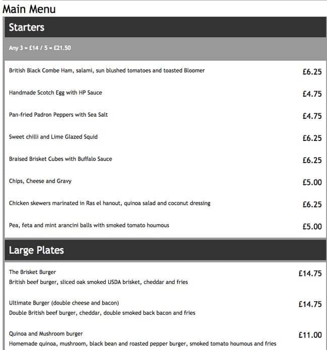 Menu at The Trafalgar pub & bar, London, 200 King's Rd