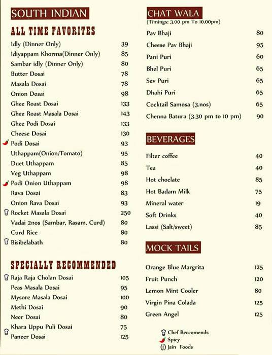 Menu at BR Mathsya, Chennai