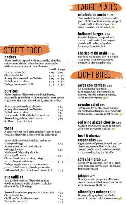 Menu at Bodega pub & bar, Birmingham