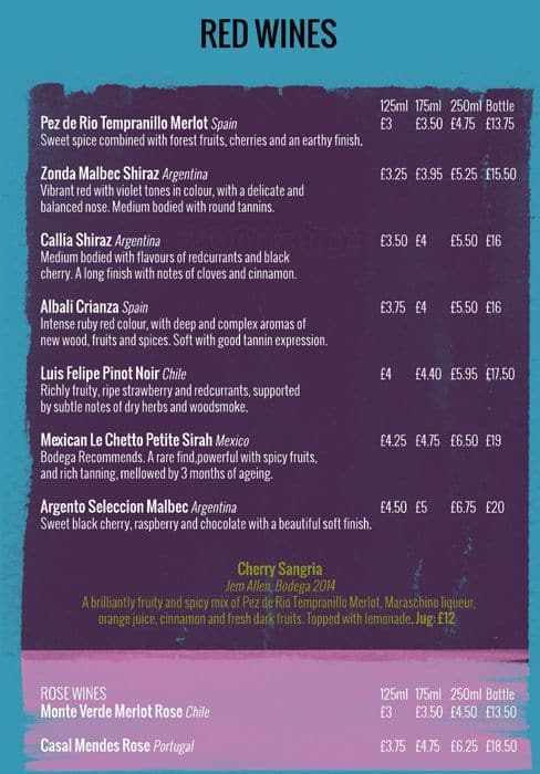 Menu at Bodega pub & bar, Birmingham