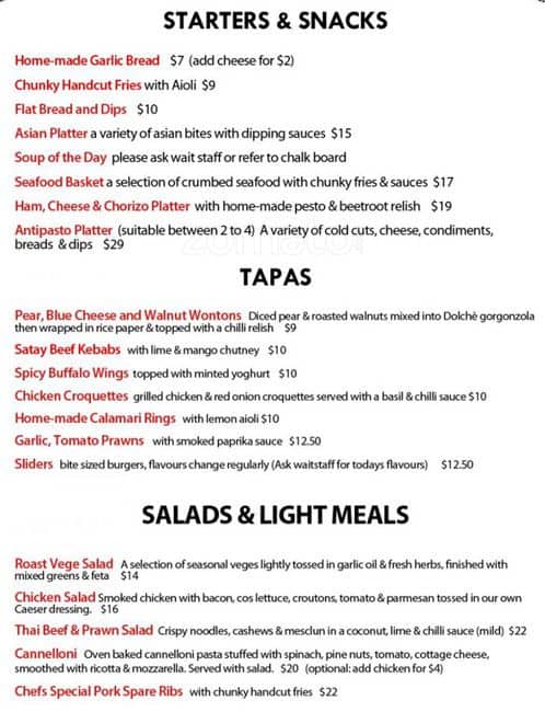 Menu at Big Dogs on Blair restaurant, Wellington