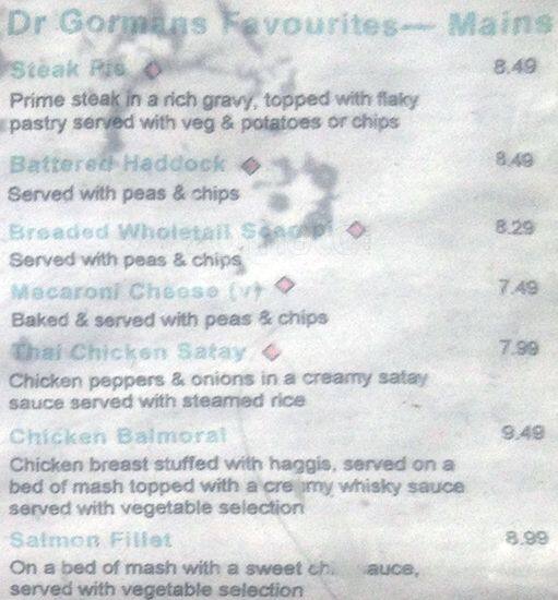 Menu at Doctor Gormans pub & bar, Glasgow