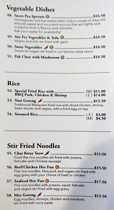 Menu at Fong's Kitchen restaurant, Williamstown