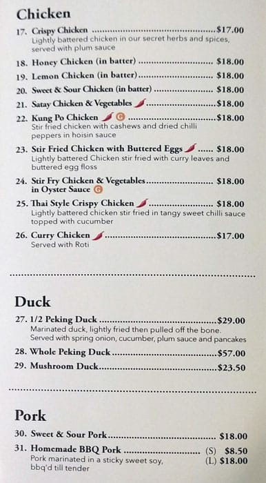 Menu at Fong's Kitchen restaurant, Williamstown