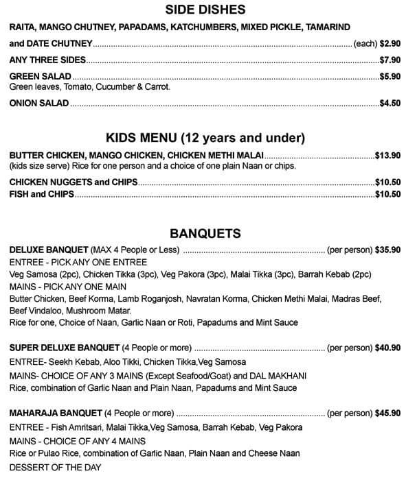 Menu at Kohlis Indian Restaurant Nowra, Nowra