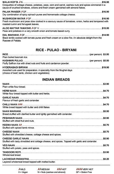 Menu at Kohlis Indian Restaurant Nowra, Nowra