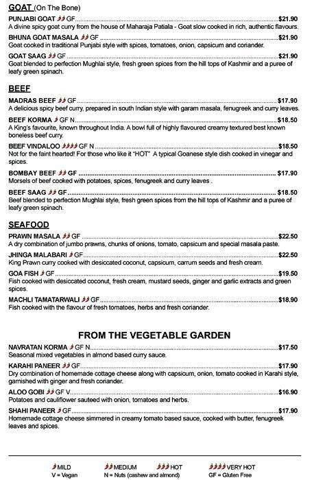 Menu at Kohlis Indian Restaurant Nowra, Nowra