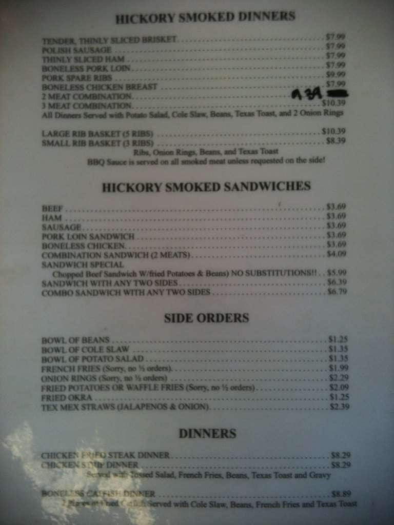 Menu at Hodies Bar B Q, Dalhart