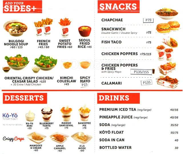 Menu at BonChon Chicken, Cebu City, Second Floor