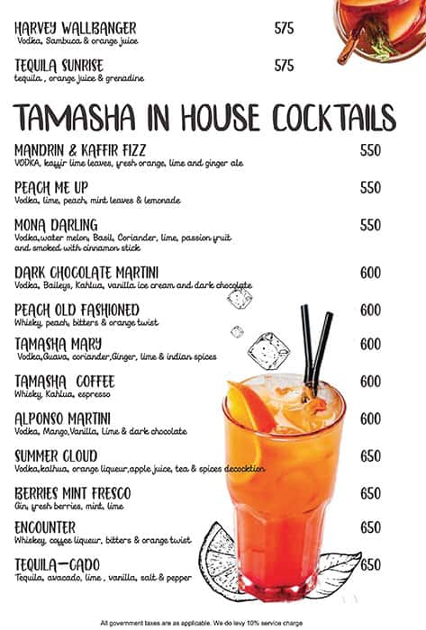 Menu at Tamasha, Mumbai