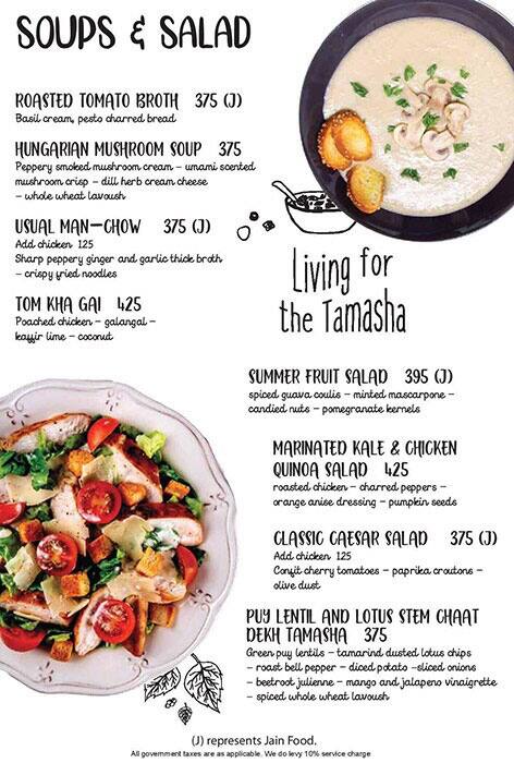 Menu at Tamasha, Mumbai