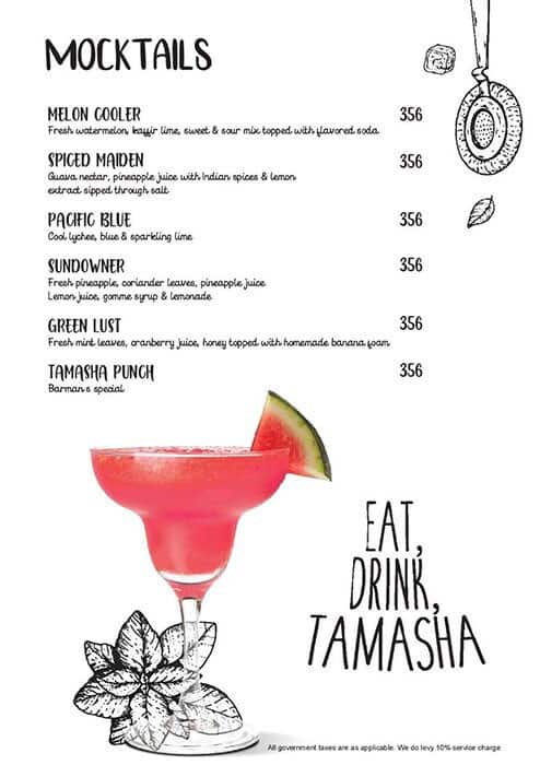 Menu at Tamasha, Mumbai