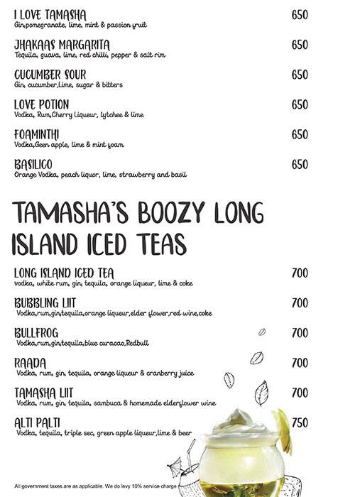 Menu at Tamasha, Mumbai