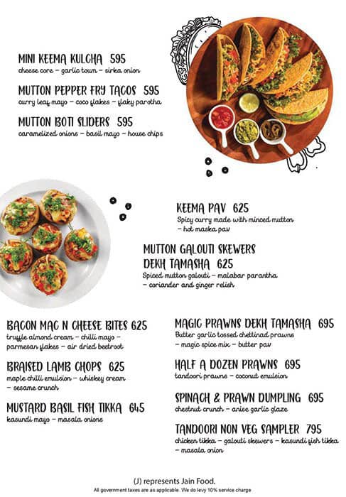 Menu at Tamasha, Mumbai