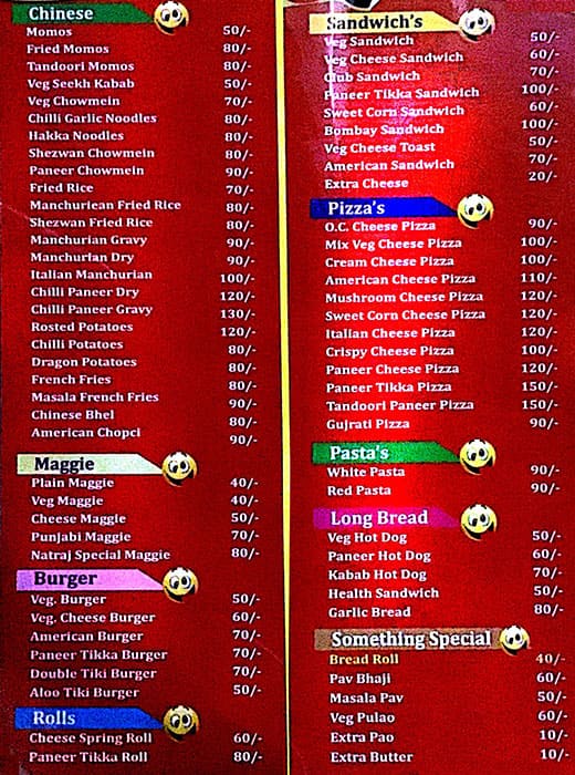 Menu at Natraj Foods, Jodhpur
