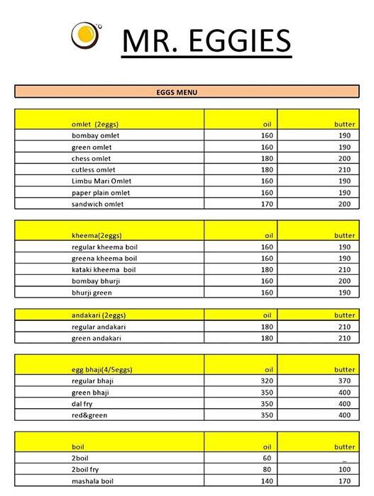 Menu at Mr Eggies, Ahmedabad