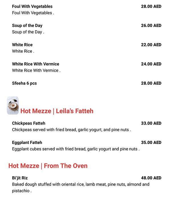 Menu at Leila restaurant, Dubai, City Center - 70 E311