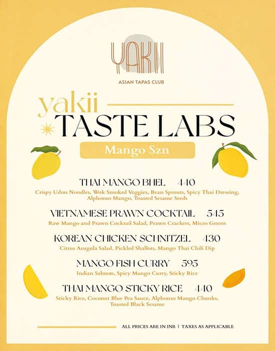 Menu of Yakii, Deccan Gymkhana, Pune