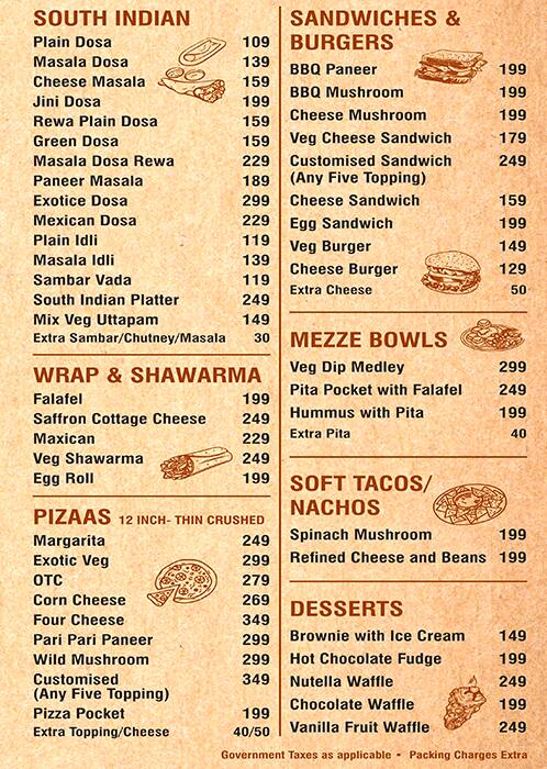 Menu at Rasa cafe, Jaipur
