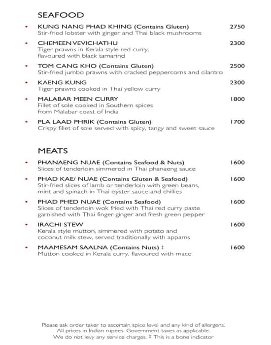 Menu of The Spice Route - The Imperial, Janpath, New Delhi
