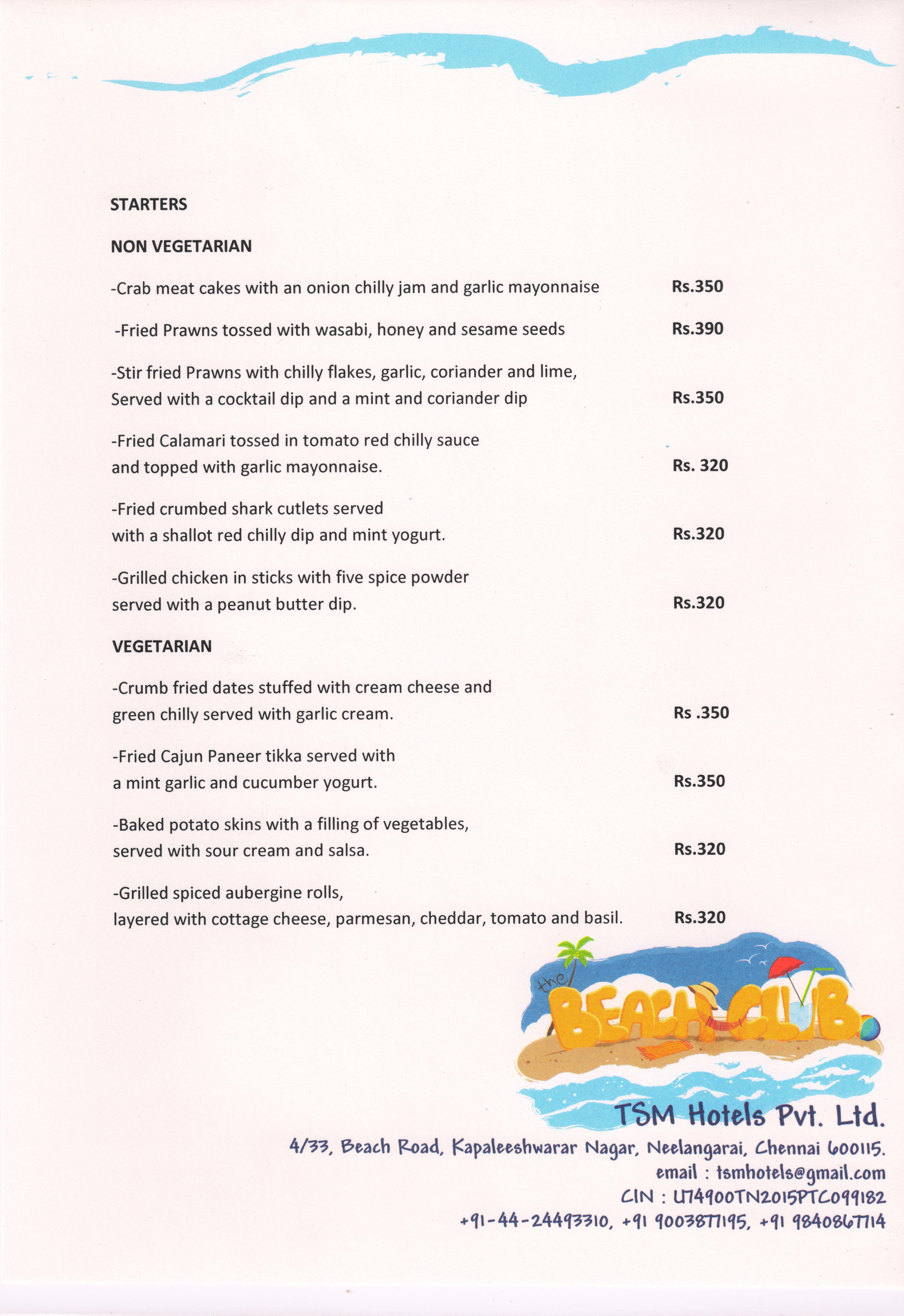 Menu at Beach Hotel, Chennai, X767+J68