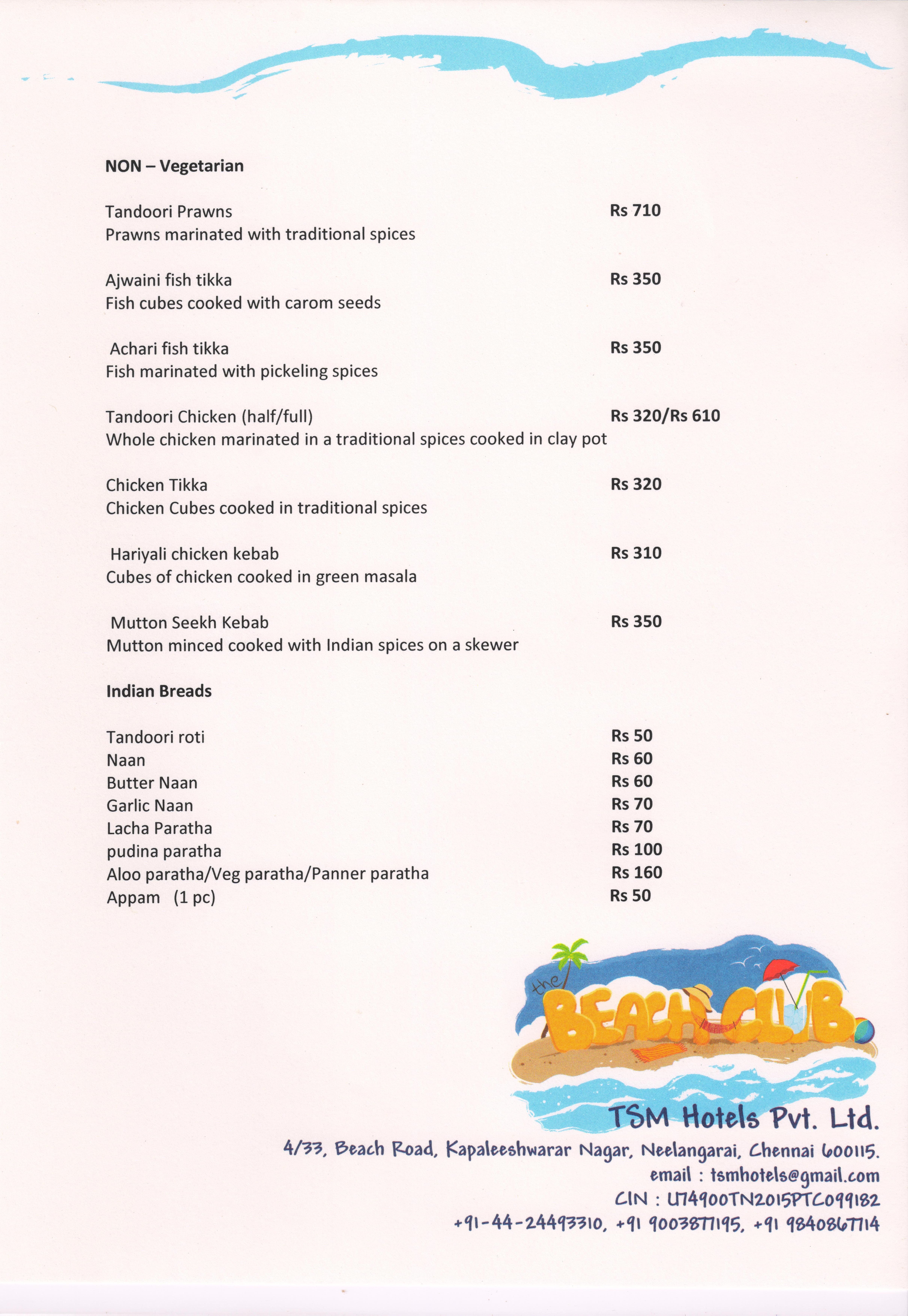 Menu at Beach Hotel, Chennai, X767+J68