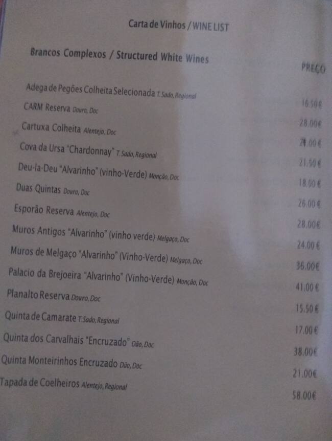 Menu at O Mercado do Peixe restaurant, Lisbon, Estr. Pedro Teixeira 4