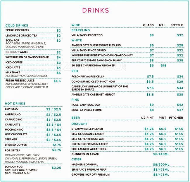 Menu at Island Cafe, Toronto, 20 Withrow St