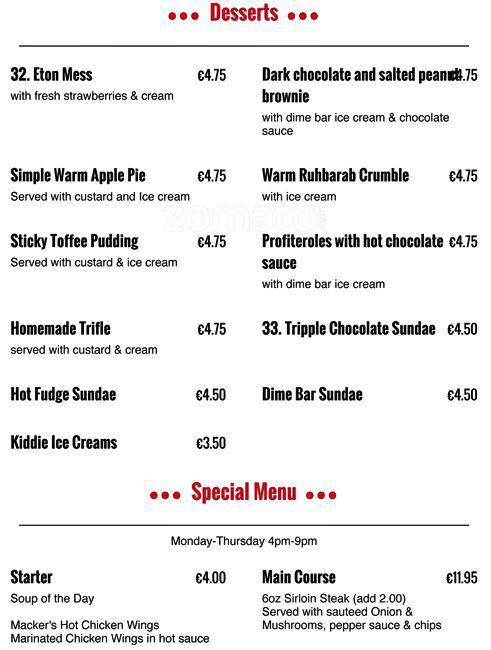 Menu at Speaker Connolly pub & bar, Dublin