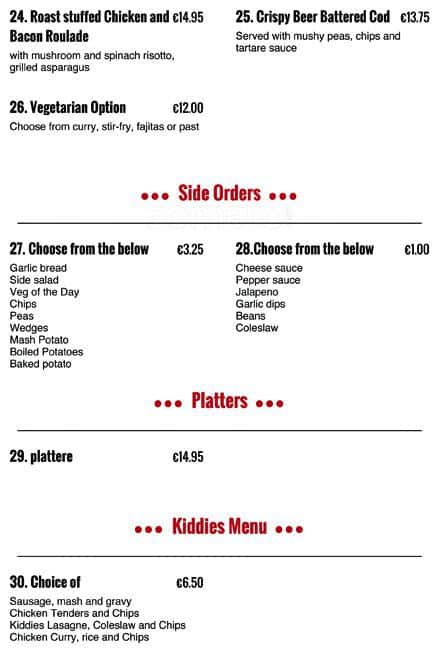 Menu at Speaker Connolly pub & bar, Dublin