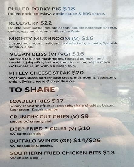 Menu at Humdinger pub & bar, Frankston