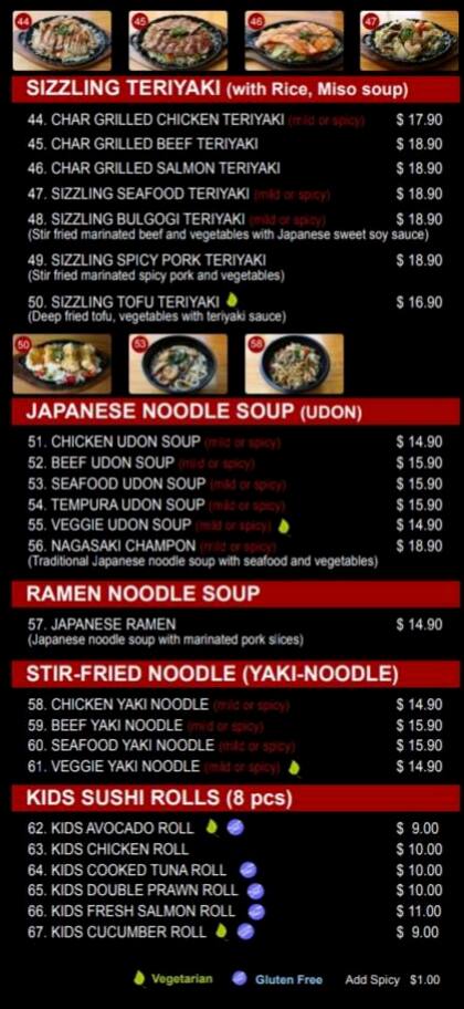 Menu at Osaka Japanese Dining Bar, Ashgrove
