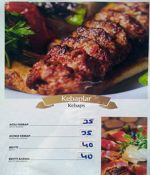Menu at Sefa Nargile Cafe, Istanbul