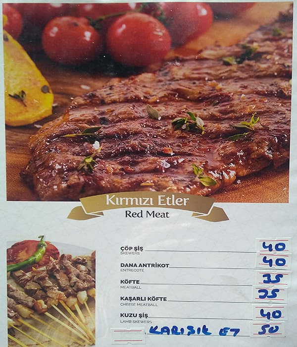 Menu at Sefa Nargile Cafe, Istanbul