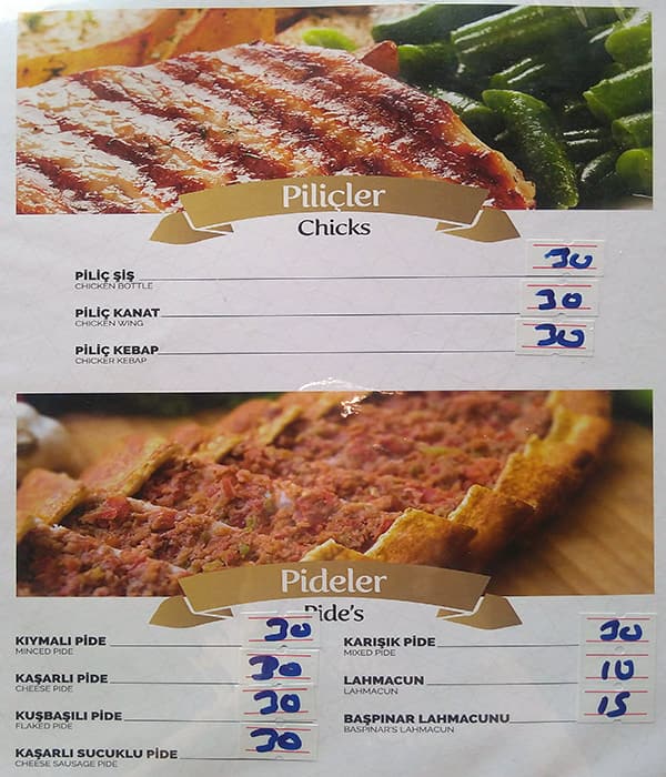 Menu at Sefa Nargile Cafe, Istanbul