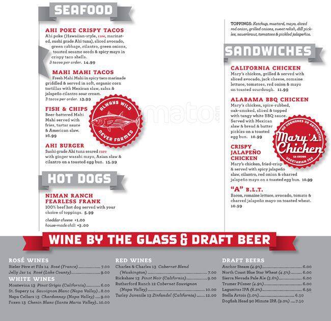 Menu at Gott's Roadside restaurant, San Francisco, One Ferry Building
