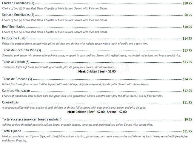 Menu at Blue Agave restaurant, Houston