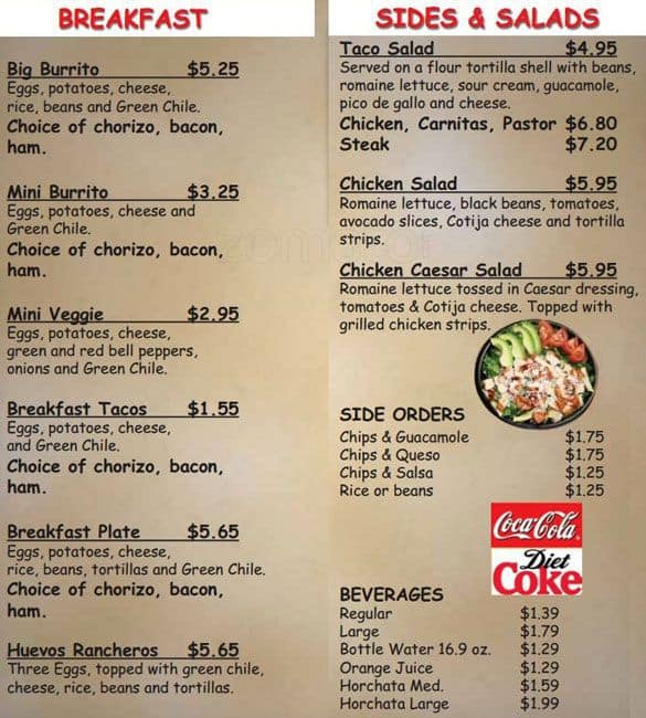 Menu at Sabor Mexican Grill restaurant, Centennial, E Arapahoe Rd